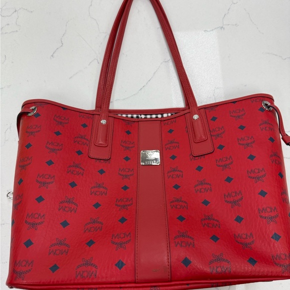 MCM | Bags | Mcm Red Tote Bag Ruby Visetos | Poshmark